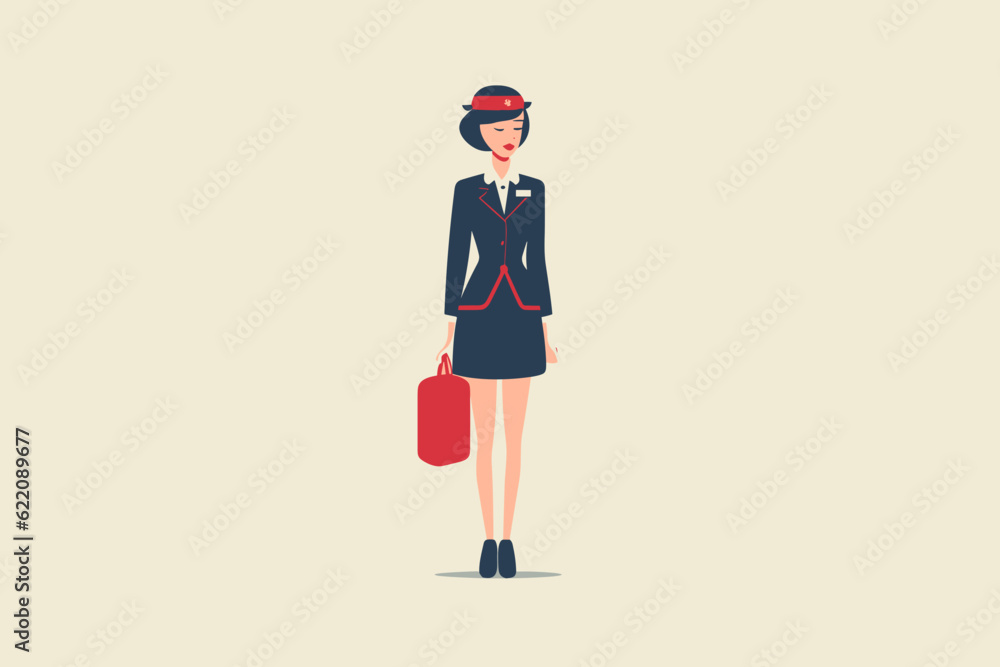 Doodle inspired Air Hostess, cartoon sticker, sketch, vector ...