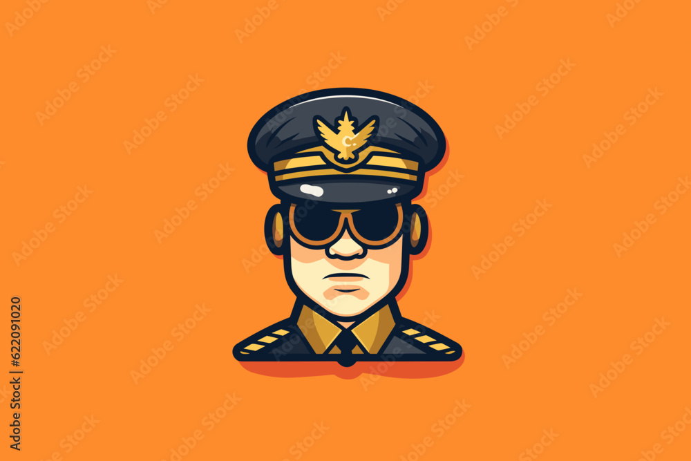 Vetor de Doodle inspired Military Pilot, cartoon sticker, sketch ...
