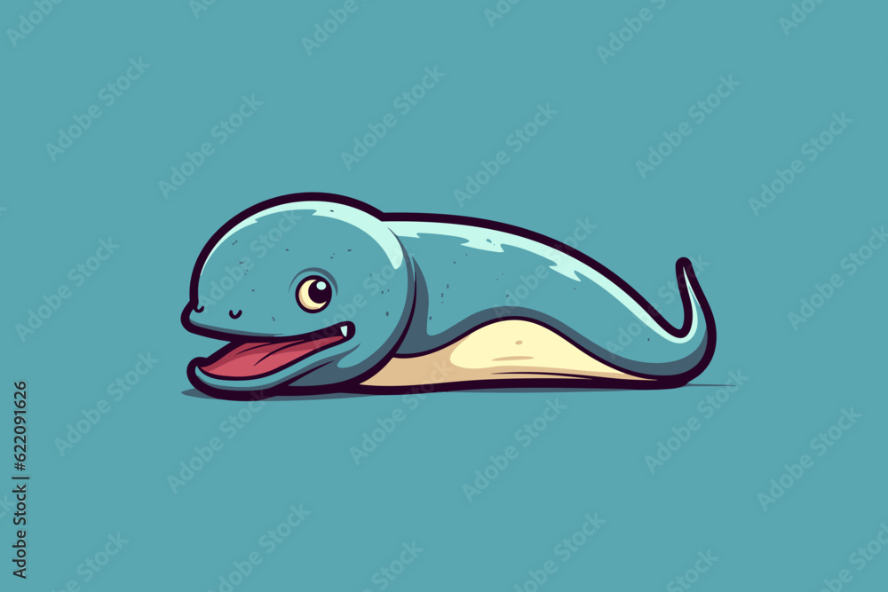 Doodle inspired Moray eel, cartoon sticker, sketch, vector ...