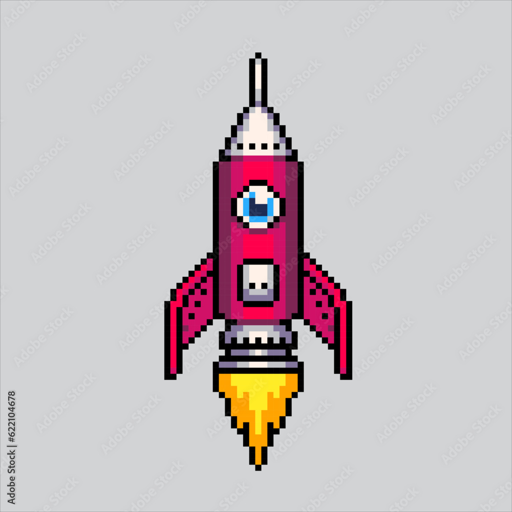 Pixel art illustration Rocket. Pixelated Rocket. Rocket space icon ...