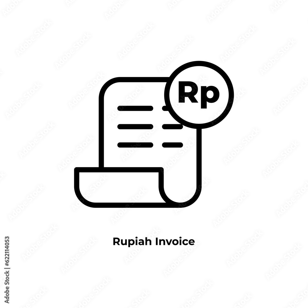 Banking transaction receipt outline icon with rupiah symbol. Bill icon ...
