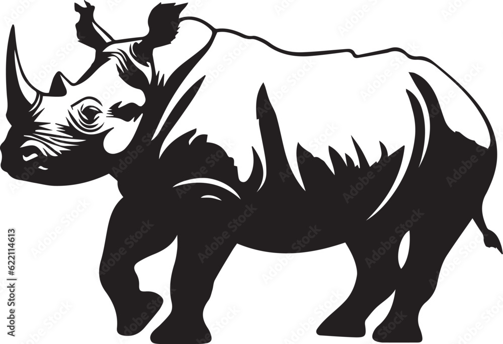 Black Rhinoceros Black And White, Vector Template for Cutting and ...