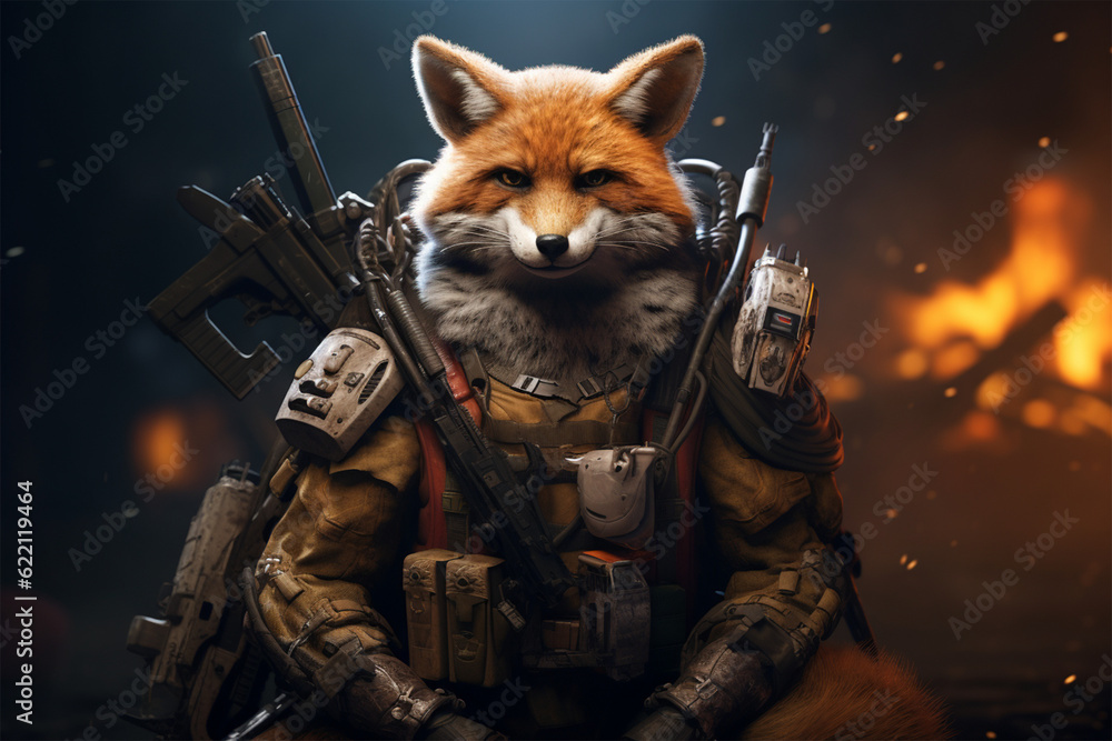 Generative AI. fox soldiers wear armed vests Stock Illustration | Adobe ...
