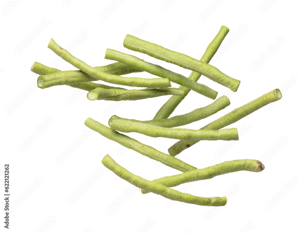 Chopped Long yard bean fly explosion, Cut green long beans for food ...