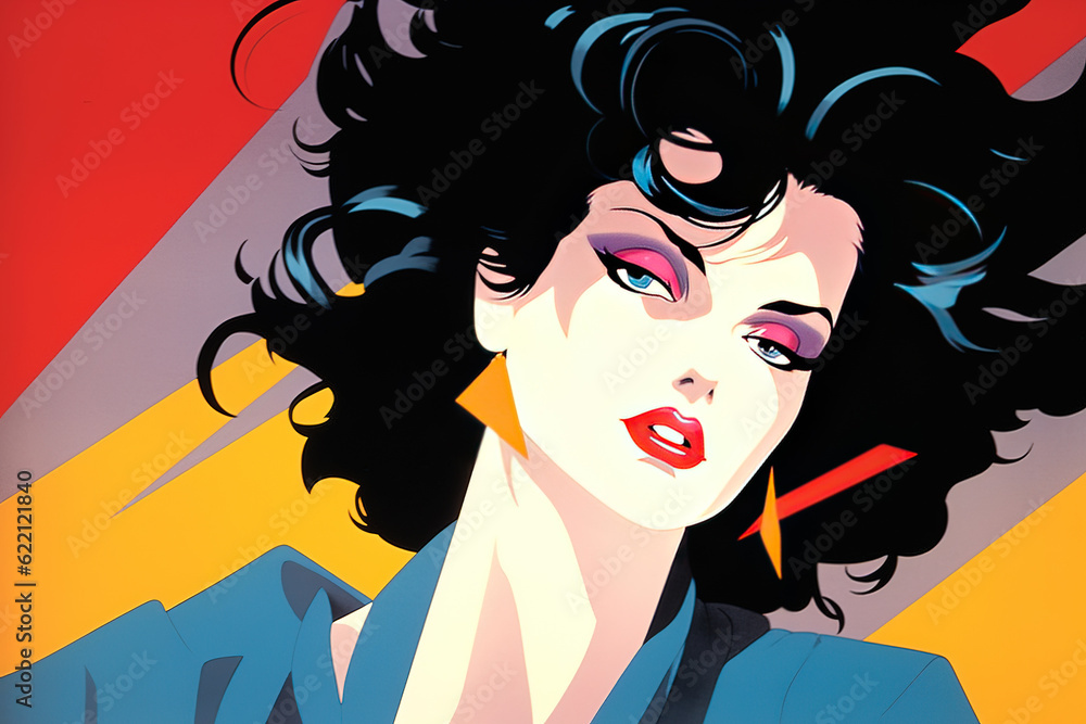Portrait of a model, 80's style, retro look. Ai generative ...