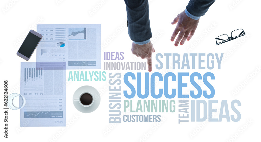 Businessman pointing at financial and business success concepts on ...