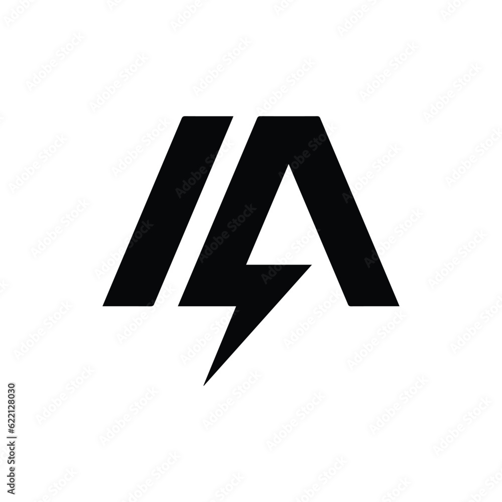 Initial Letter IA with Lightning, Letter IA logo with Lightning icon ...