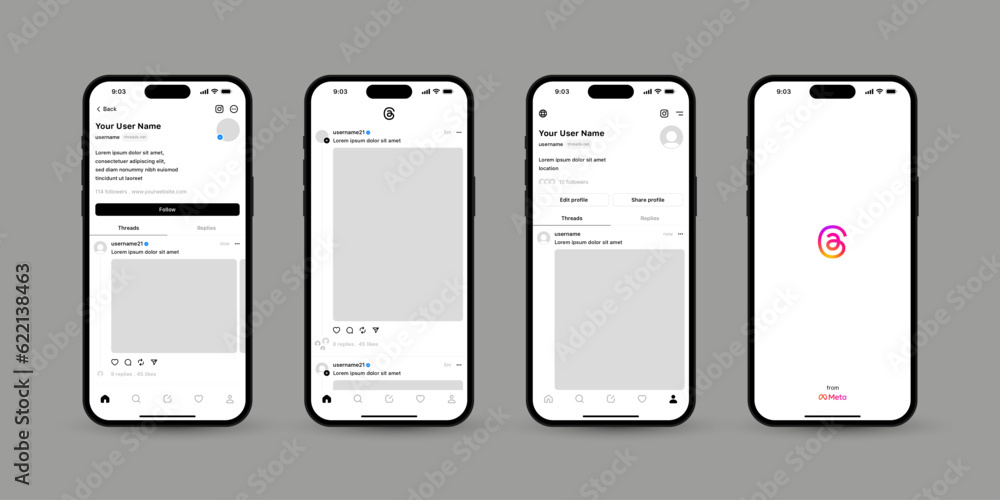 instagram Threads mockup social media post. social network interface ...