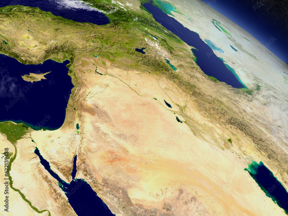 Israel, Lebanon, Jordan, Syria and Iraq with surrounding region with ...