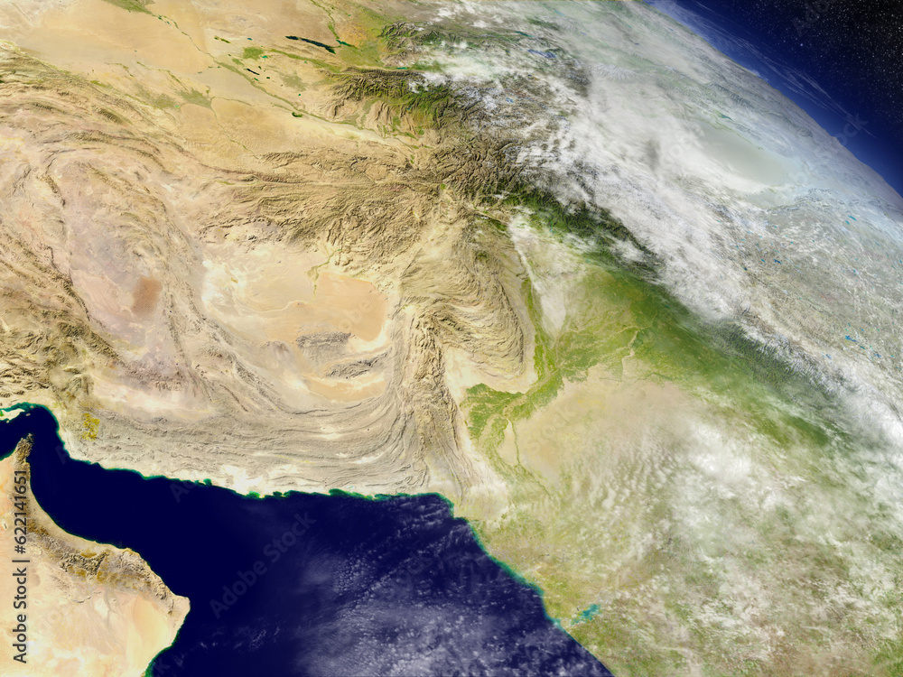 Afghanistan and Pakistan with surrounding region as seen from Earth's ...