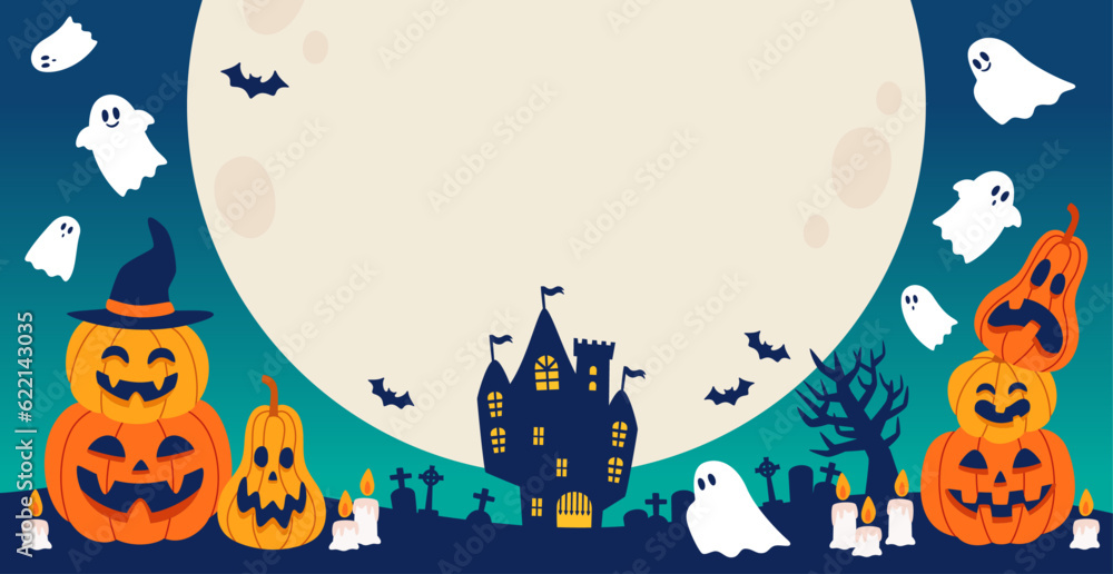 Halloween background material, full moon night and pumpkin Stock Vector ...