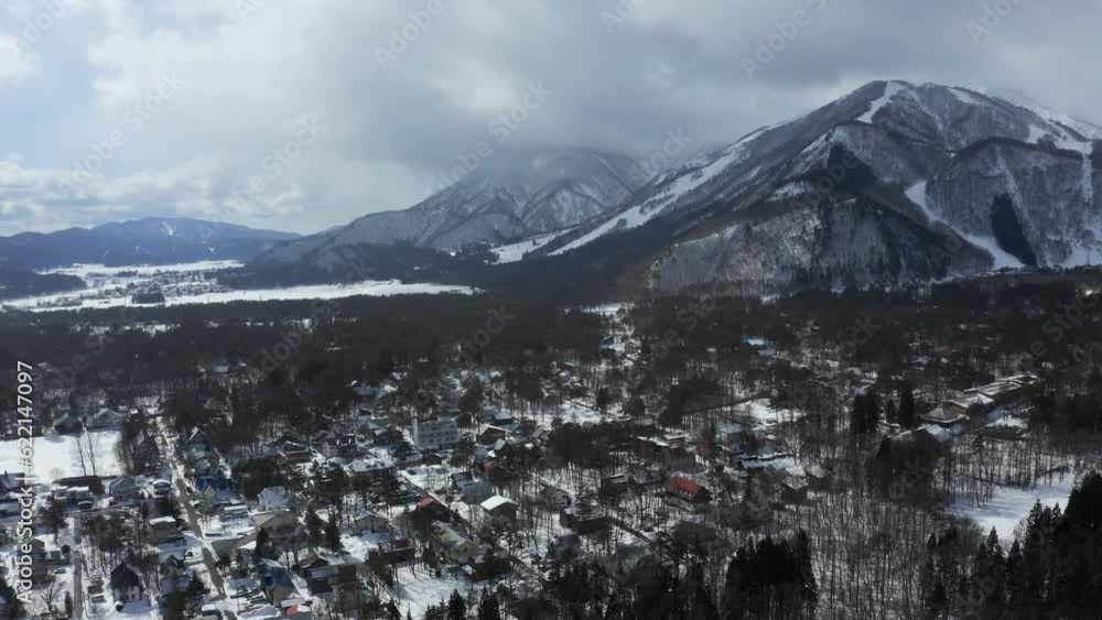 The drone captures the majestic grandeur of Hakuba valley and the city ...
