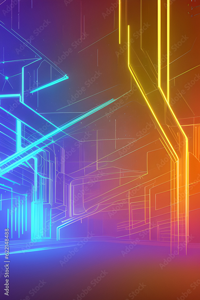 3d technology abstract neon light background, empty space scene ...