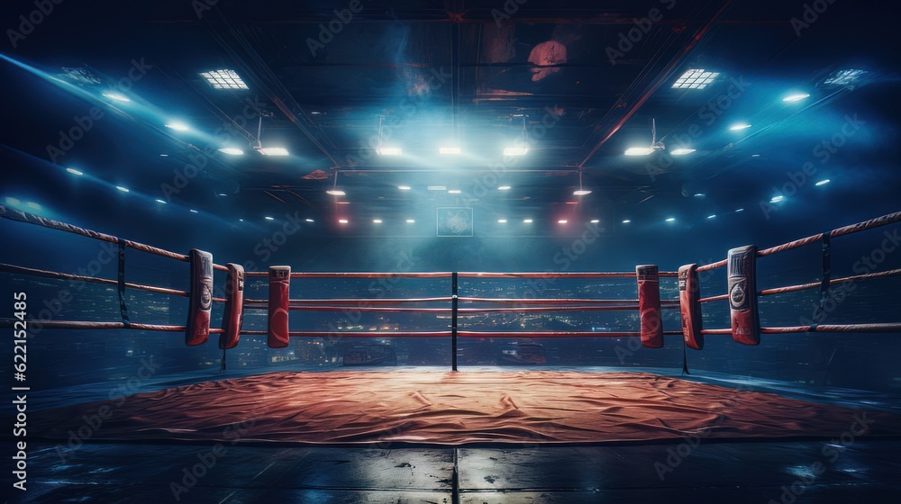 Epic empty boxing ring in the spotlight on the fight night AI Stock ...