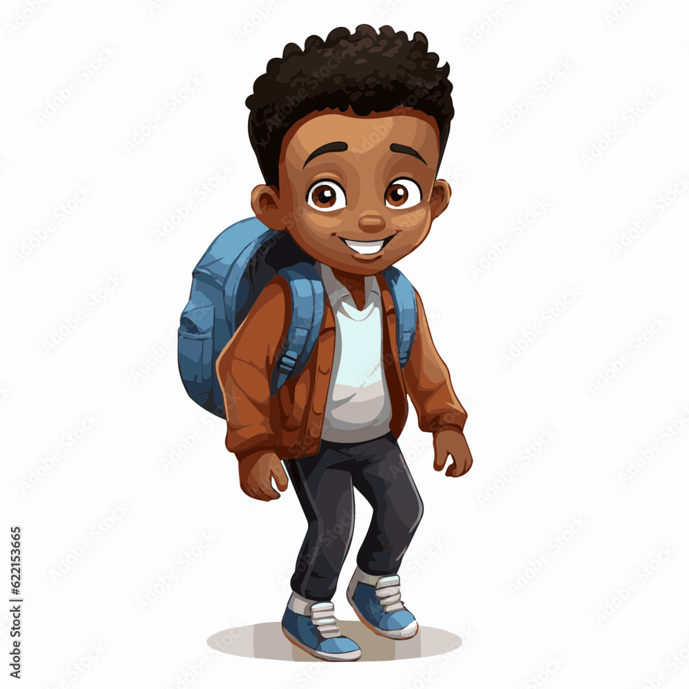 simple cartoon clipart black african american boy student child going ...