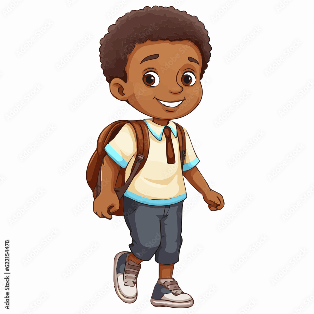 simple cartoon clipart black african american boy student child going ...
