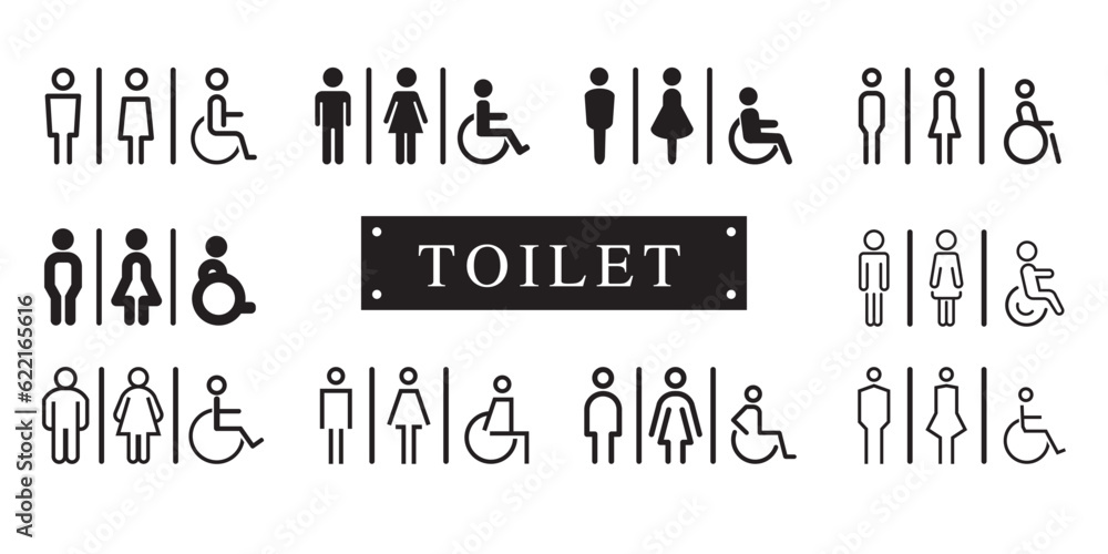 Toilet icons set, male or female restroom.Vector illustration style is ...