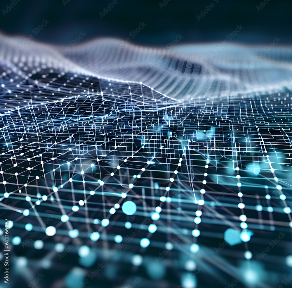 Expansive 3D Data Grid Visualization Representing Deep Learning Algorithms: Connected Nodes ...