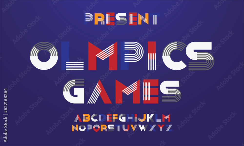 OLYMPIC GAMES Abstract digital technology logo font alphabet. Minimal ...