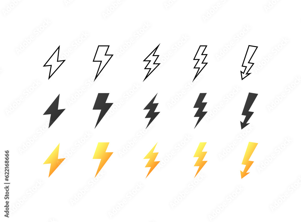Electricity icon set. Flat, colored, electricity sign, lightning ...