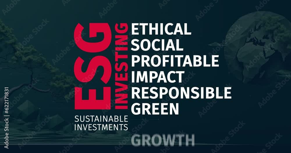 ESG Investing. Word Cloud Animation about sustainable Investments ...