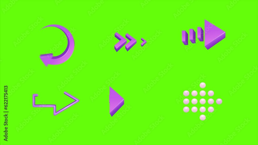 Collection of different purple arrow animations on a green background ...