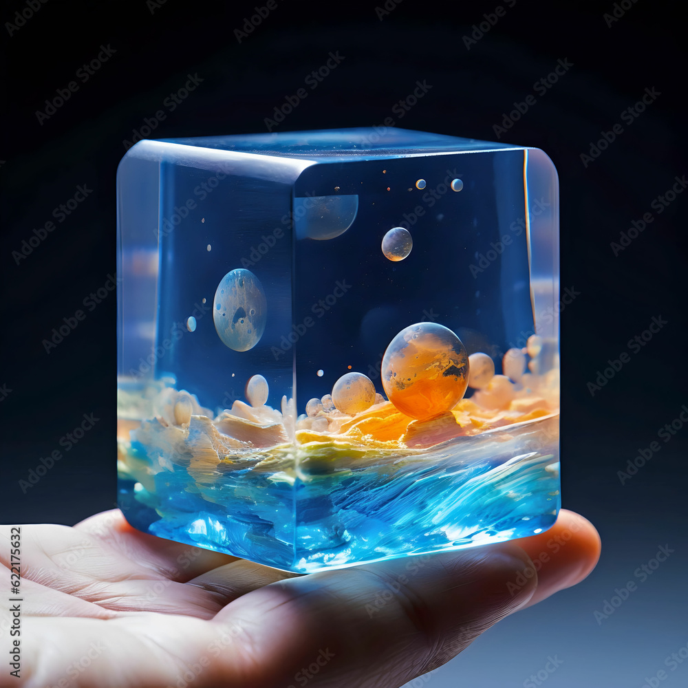 miniature Moon and Moon light on the sea floor on a piece of blue ...