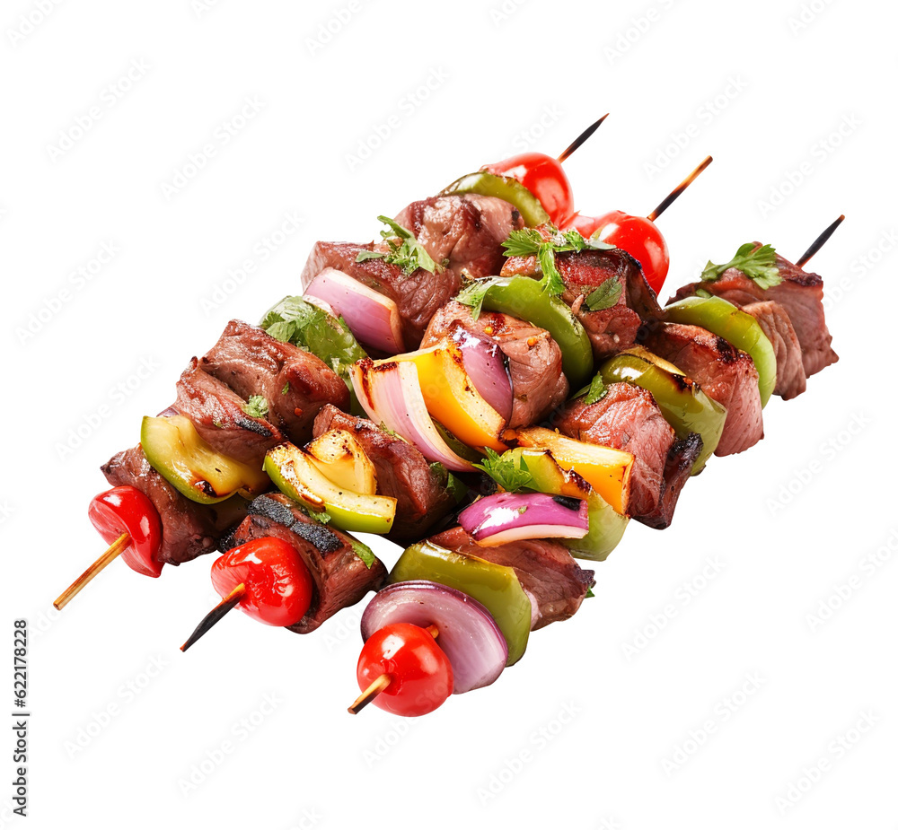 Delicious Grilled meat and vegetable kebab skewer isolated on ...