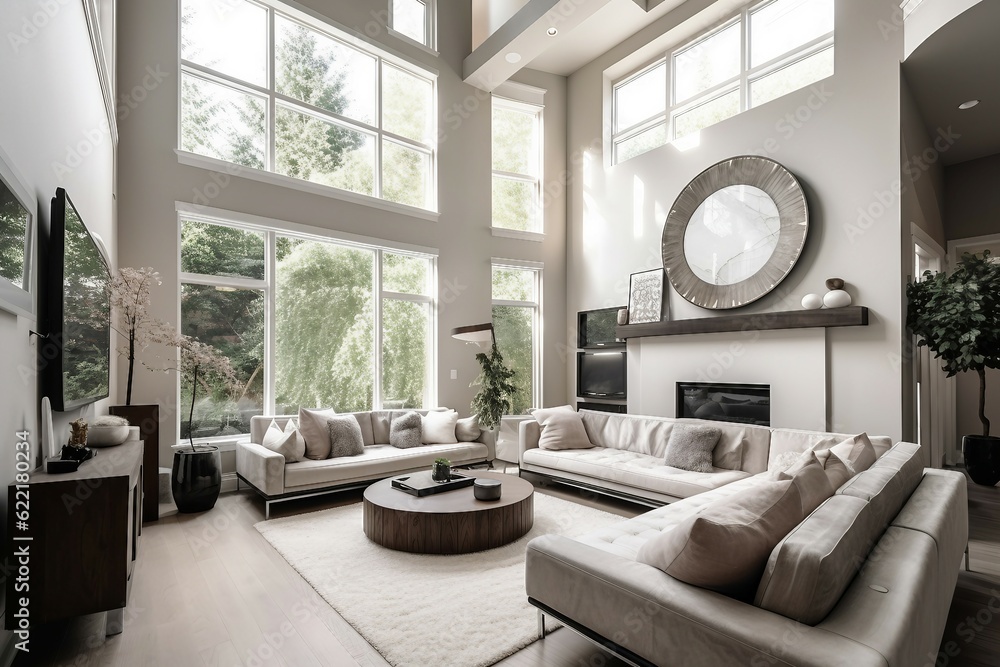 Modern and simple living room interior, suitable for catalog cover ...