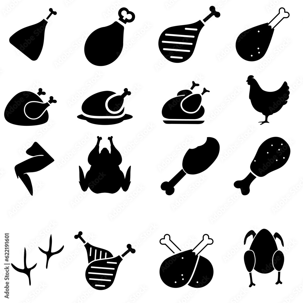 Grilled chicken icon vector set. Chicken illustration sign collection ...