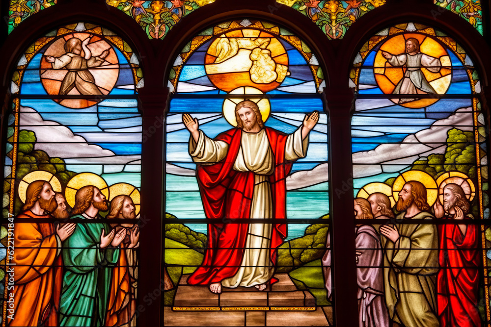 Magnificent minimalist stained glass style illustration depicting the ...