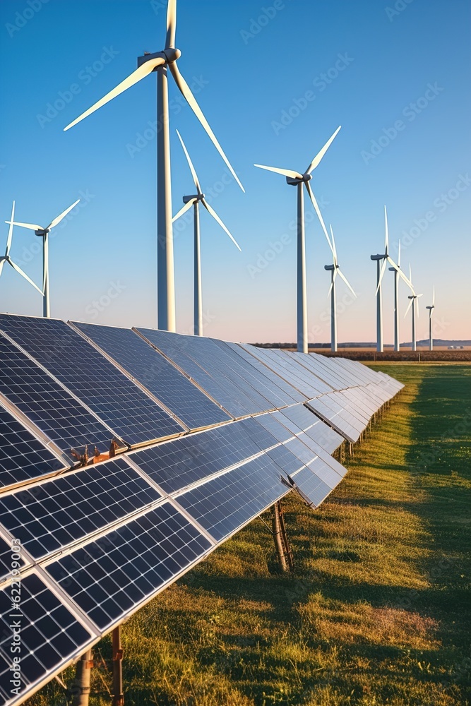 Group of mills for electric power generation. Image of the renewable ...