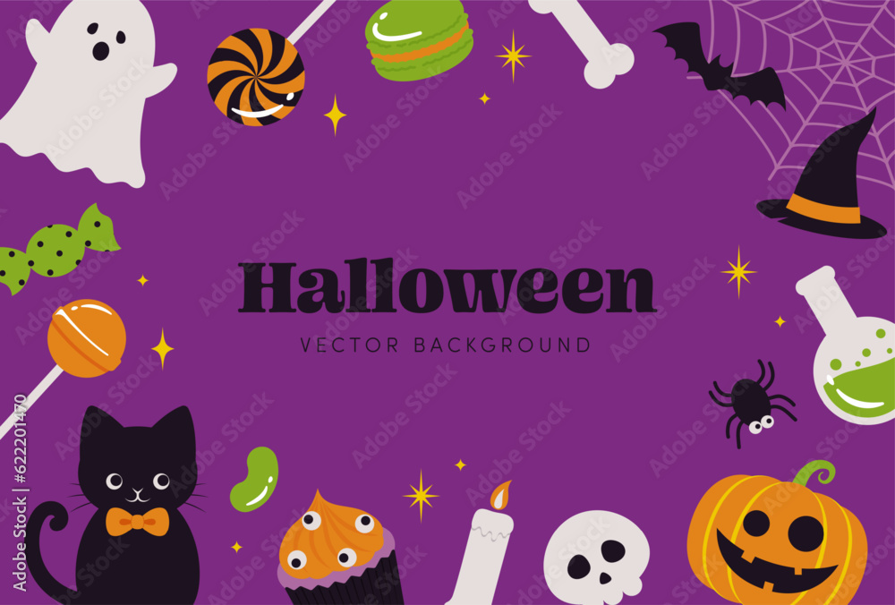 vector background with a set of halloween icons for banners, cards ...