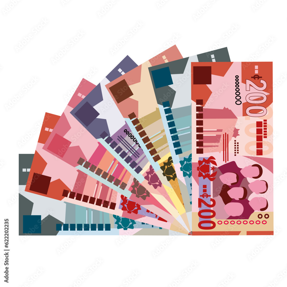Ghana Cedi Vector Illustration. Ghanaian money set bundle banknotes ...
