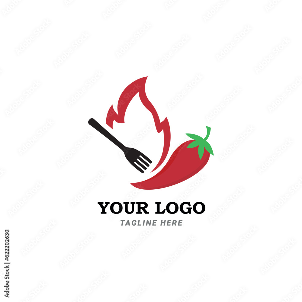 Fork, spoon, bowl, chili Hot Spicy Food Logo and Simple Fire Symbol ...