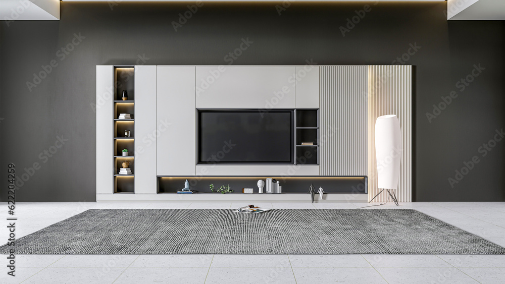 3d rendering modern tv wall unit interior design Stock Photo | Adobe Stock