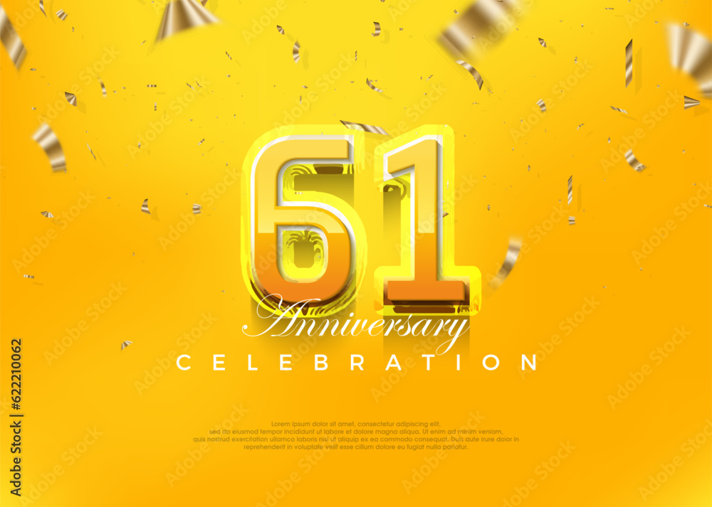 Premium 61st anniversary celebration design, with modern yellow 3d ...