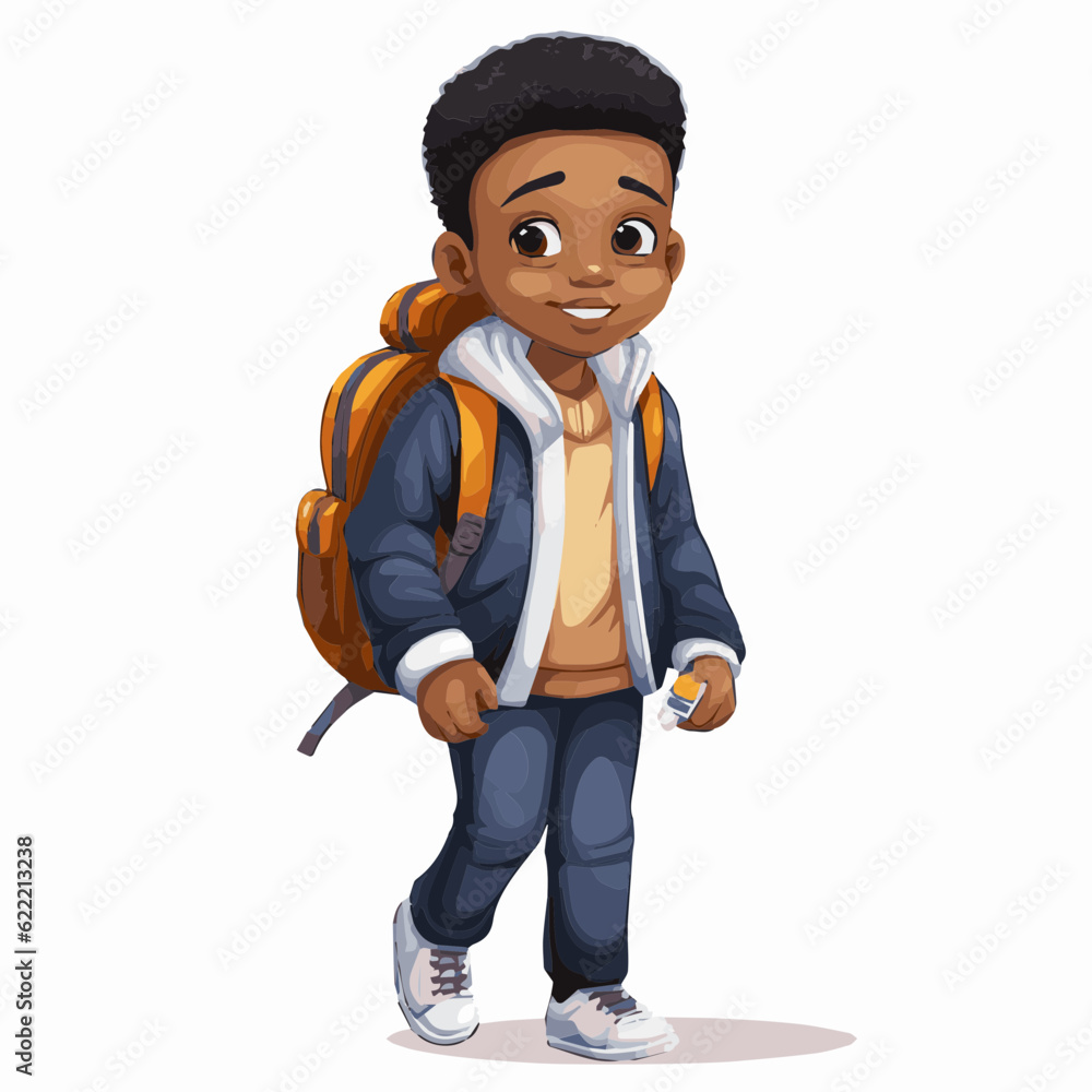 simple cartoon clipart black african american boy student child going ...