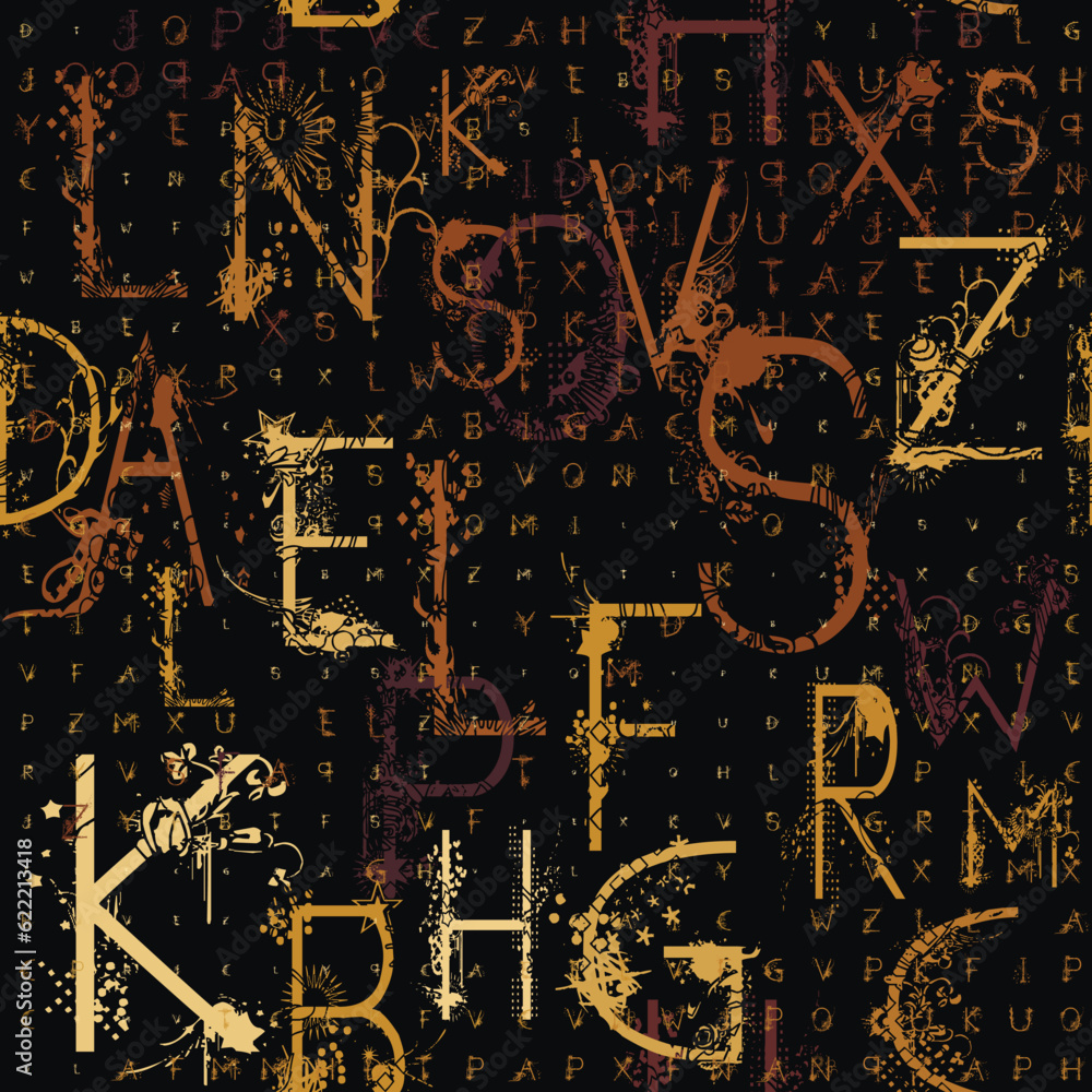 Ornamental grunge letters seamless pattern. Modern abc background ...