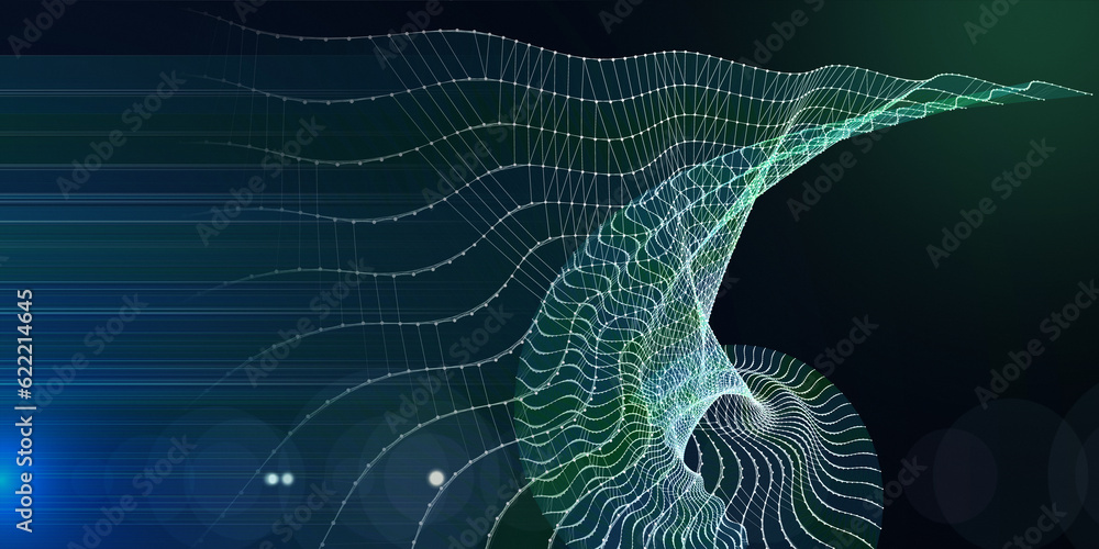 Abstract background twisting grid with blurred lines on black. Big Data ...