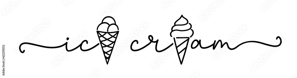 Ice cream logo with icons in the name. Typography, black letters ...