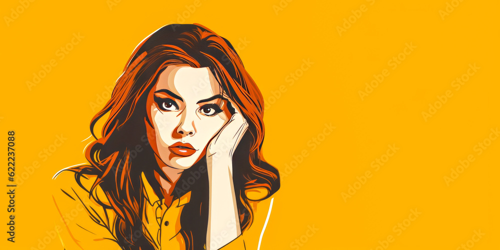 Captivating introspective woman in a minimalistic studio scenery ...