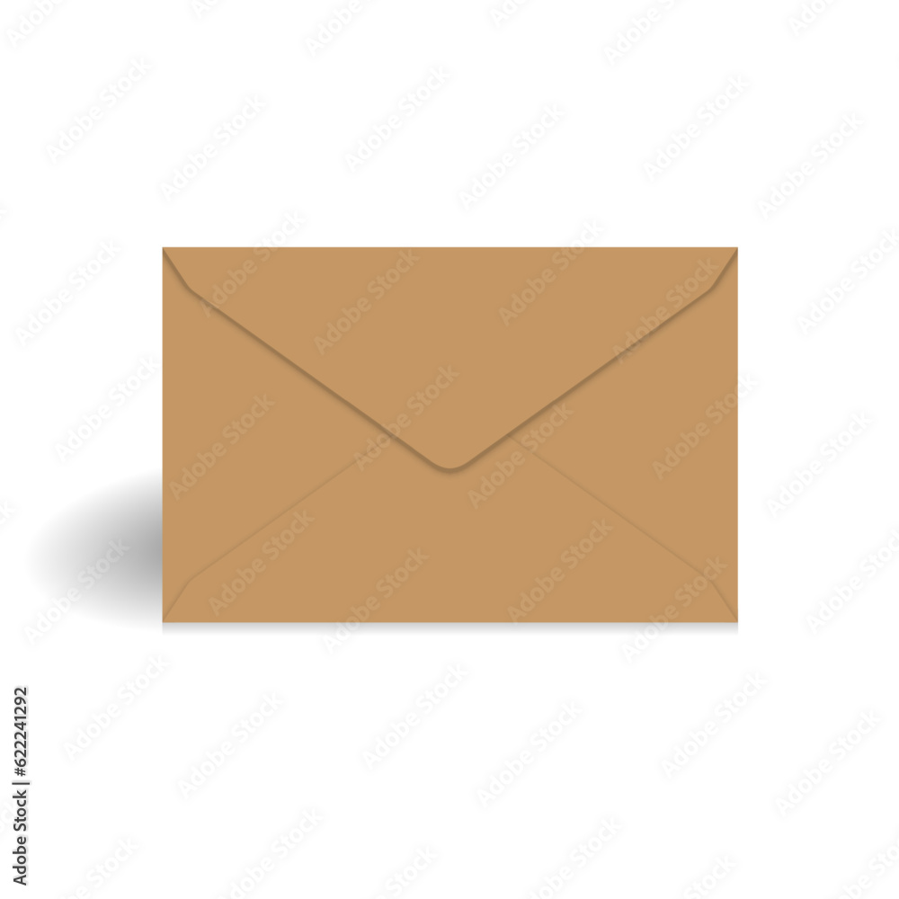 Kraft paper closed envelope mockup template. Isolated on white ...