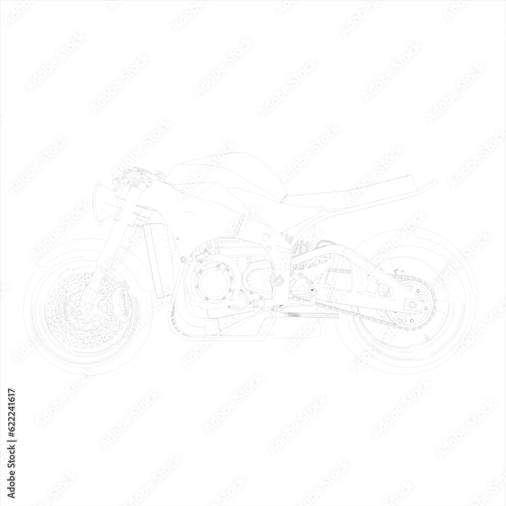 Retro Cafe racer classic motorcycle wire frame blueprint vector ...