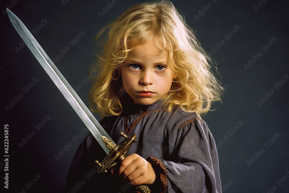 Powerful scene of young blonde girl valiantly holding a ...