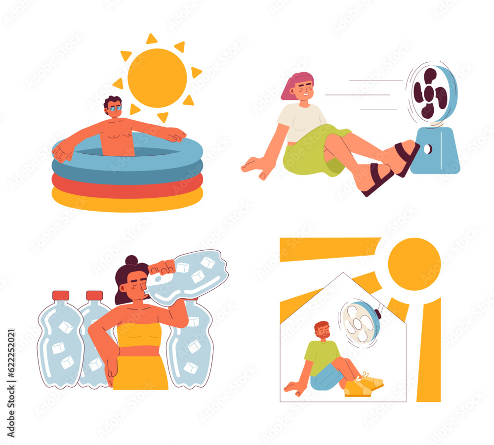 Stay cool during heat wave flat concept vector spot illustration set ...