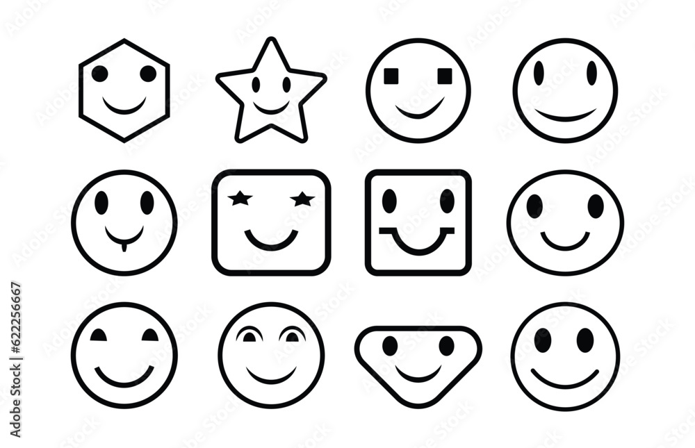 Smiling Emoticon, Happy Face Icons Set, Smile Icon Black And White ...