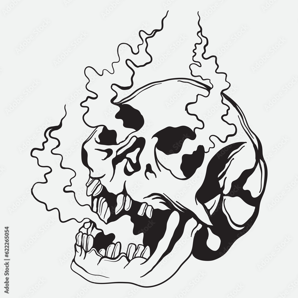 human skull art vector illustration, line art of skull of human, Skull ...