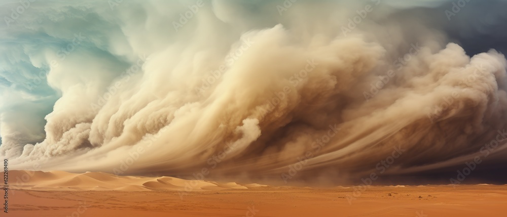 landscape of light brown desert dunes and awe-inspiring turbulent ...