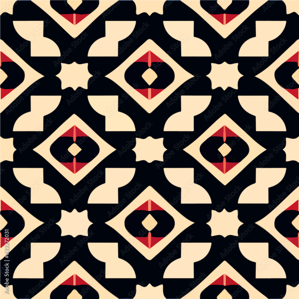 Captivating black and white pattern with red accents, reminiscent of ...